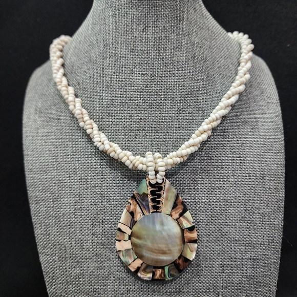 Jewelry | Bohemian Cream Beaded Pendant Necklace With Mother Of Pearl ...